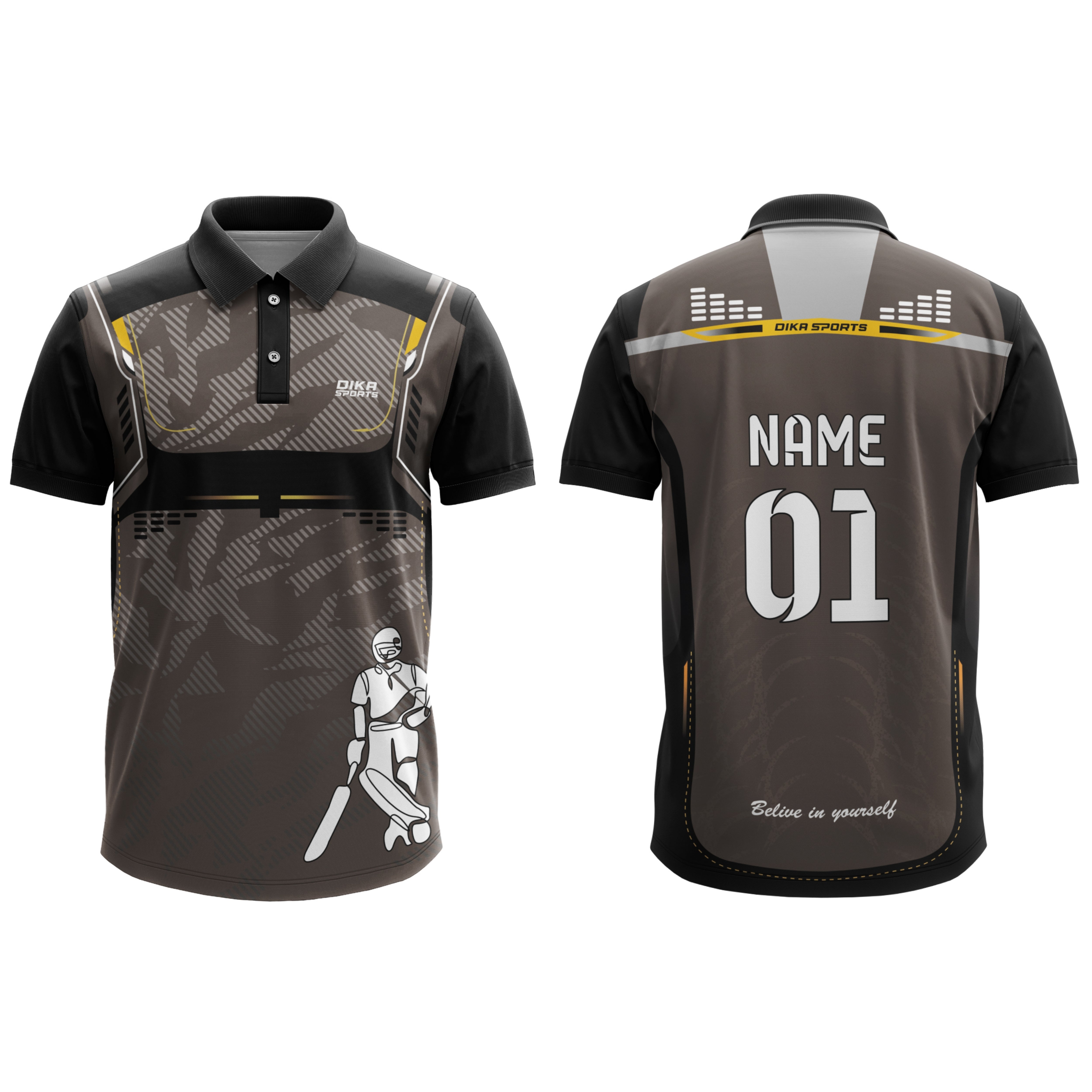 Brown Cricket Jersey with Name Number – DIKA SPORTS